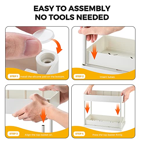 Ravinte 2 Pack Pull Out Under Sink Organizer 2 Tier Multi Purpose Sink Organizers Storage For Bathroom Kitchen Sink Storage Organizer With Hook & Hanging Cup White Sliding Cabinet Organizer