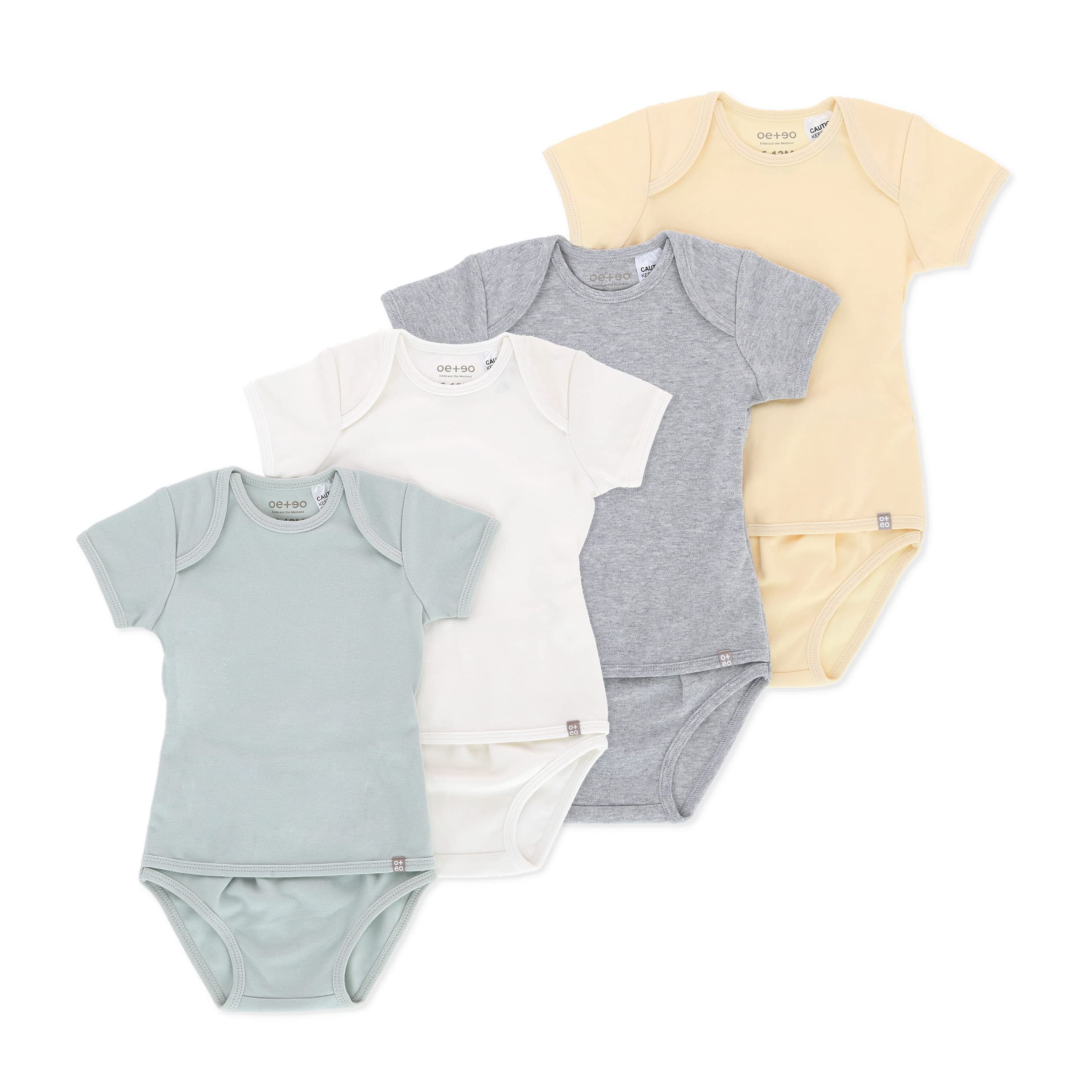 OETEO Organic Cotton Easy-to-Wear No Snaps Baby Bodysuits (Green 4 Piece Set, 3-6 Months)