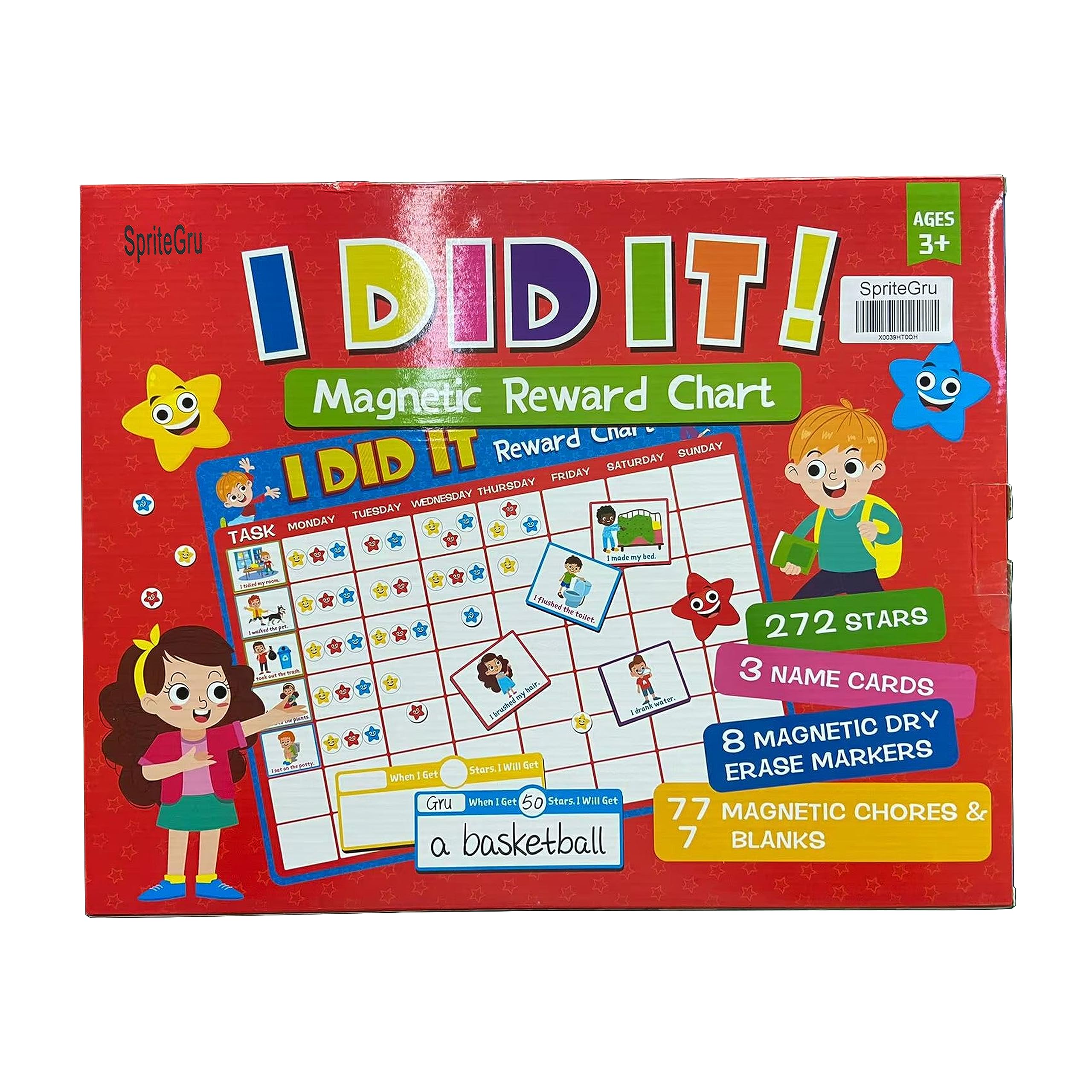 Magnetic Reward Chart, Dry Erase Kids Behavior Responsibility Task Board-84 Chores (including 7 Blanks), 272 Magnetic Stars, 8 Markers & 3 Name Cards-Good Behavior Daily Routine to motivate kids