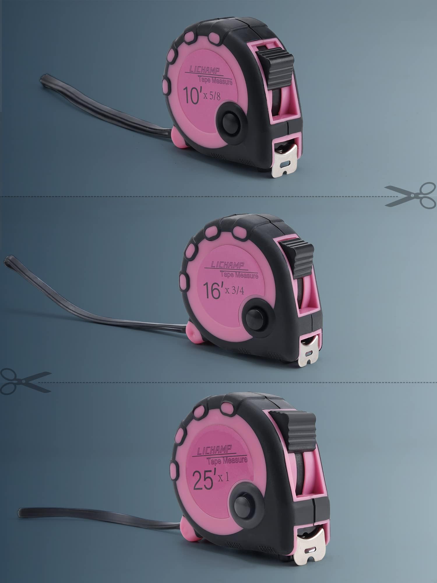 Lichamp Pink Tape Measure 4 Pack, 10ft 16ft 25ft Tape Measure Set with Soft Tape Measure, 10ft x 5/8in, 16ft x 3/4in, 25ft x 1in, 04MXPK