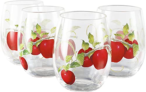 Reston Lloyd Harvest Apple Collection By Sandy Clough, 16 oz Stemless Wine Glass Set of 4