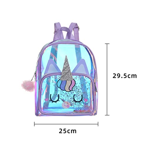 VALICLUD Clear Unicorn Backpack for Girl Holographic Backpack Clear Backpack Unicorn Transparent Backpack Clear Mini Backpack Casual Daypacks (Purple)