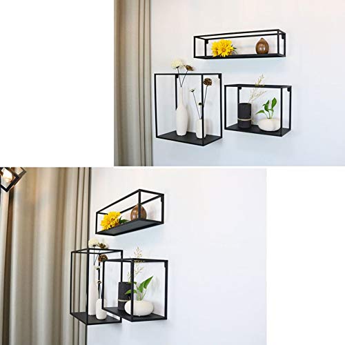PIBM Stylish Simplicity Shelf Wall Mounted Floating Rack Shelves Metal Storage Living Room Background Wall,2 Colors Avaliable,3 Sizes, Black , 46X50X25cm