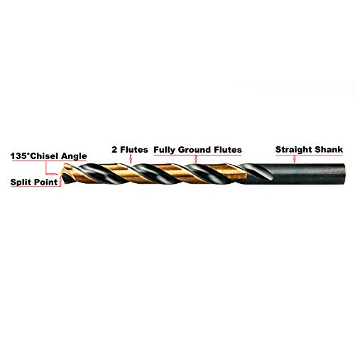 MAXTOOL 3/64" 5pcs Identical Jobber Length Drills HSS M2 Twist Drill Bits Fully Ground Black & Bronze Straight Shank Drills; JBF02H10R03P5