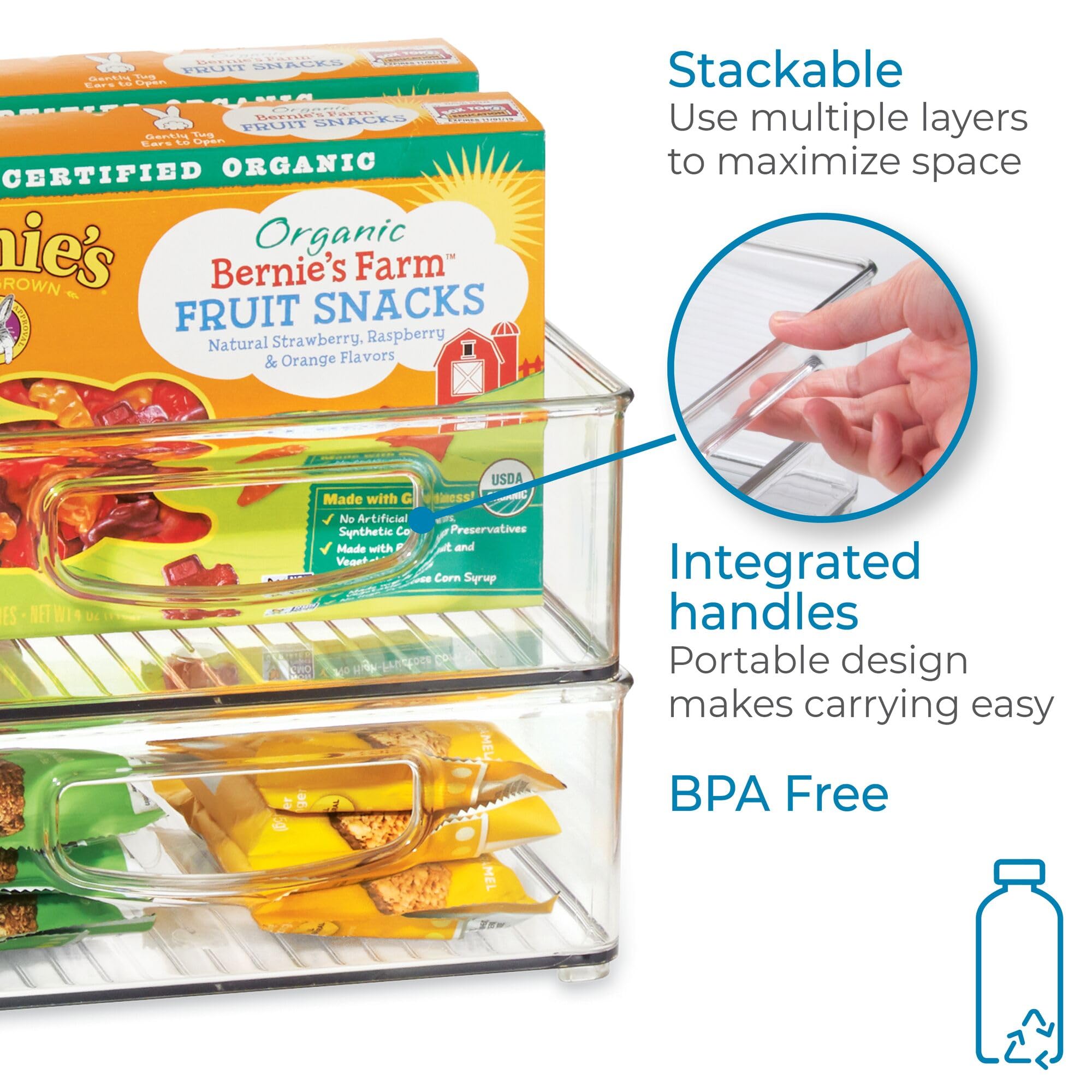 iDesign Linus Plastic Storage Bin with Handles for Kitchen, Fridge, Freezer, Pantry, and Cabinet Organization, BPA-Free, Clear