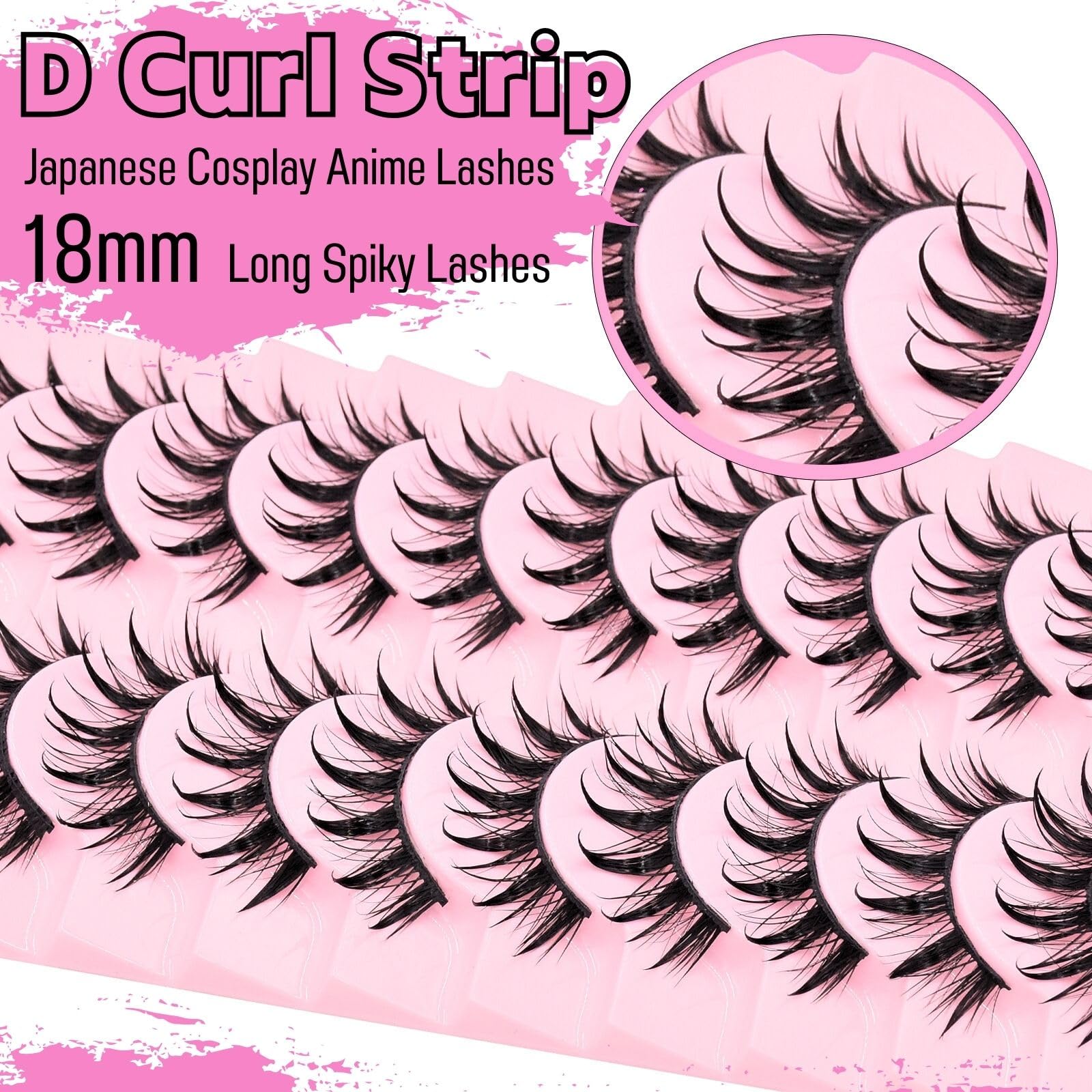 Manga Lashes Natural Look 10Pairs False Eyelashes Anime Wispy Spiky Volume 3D Effect Eyelashes Pack Japanese Korean Asian Cosplay Look Lashes By AUGENLI (7C)