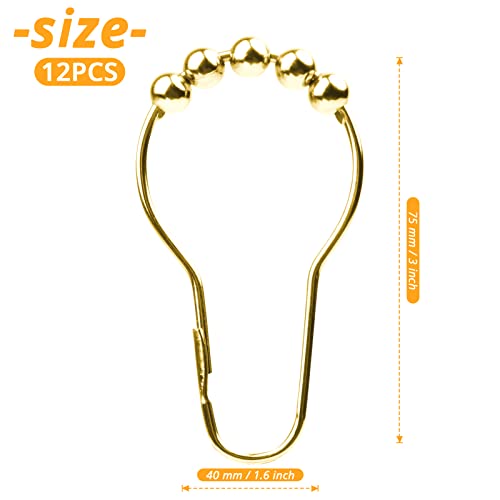 MJIYA Shower Curtain Hook, Stainless Steel Roller Rust-Resistant Balance Sliding Anti-Drop Double Shower Hooks for Curtain Bathroom Shower Curtains (Gold)