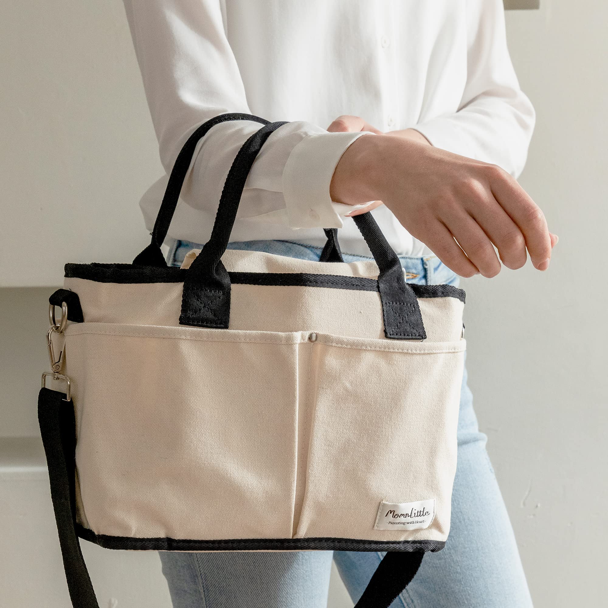 MomnLittle Diaper Bag Tote and Shoulder Bag with Insulated Bag Stroller Straps Multiple Pockets Shoulder Strap Organizer