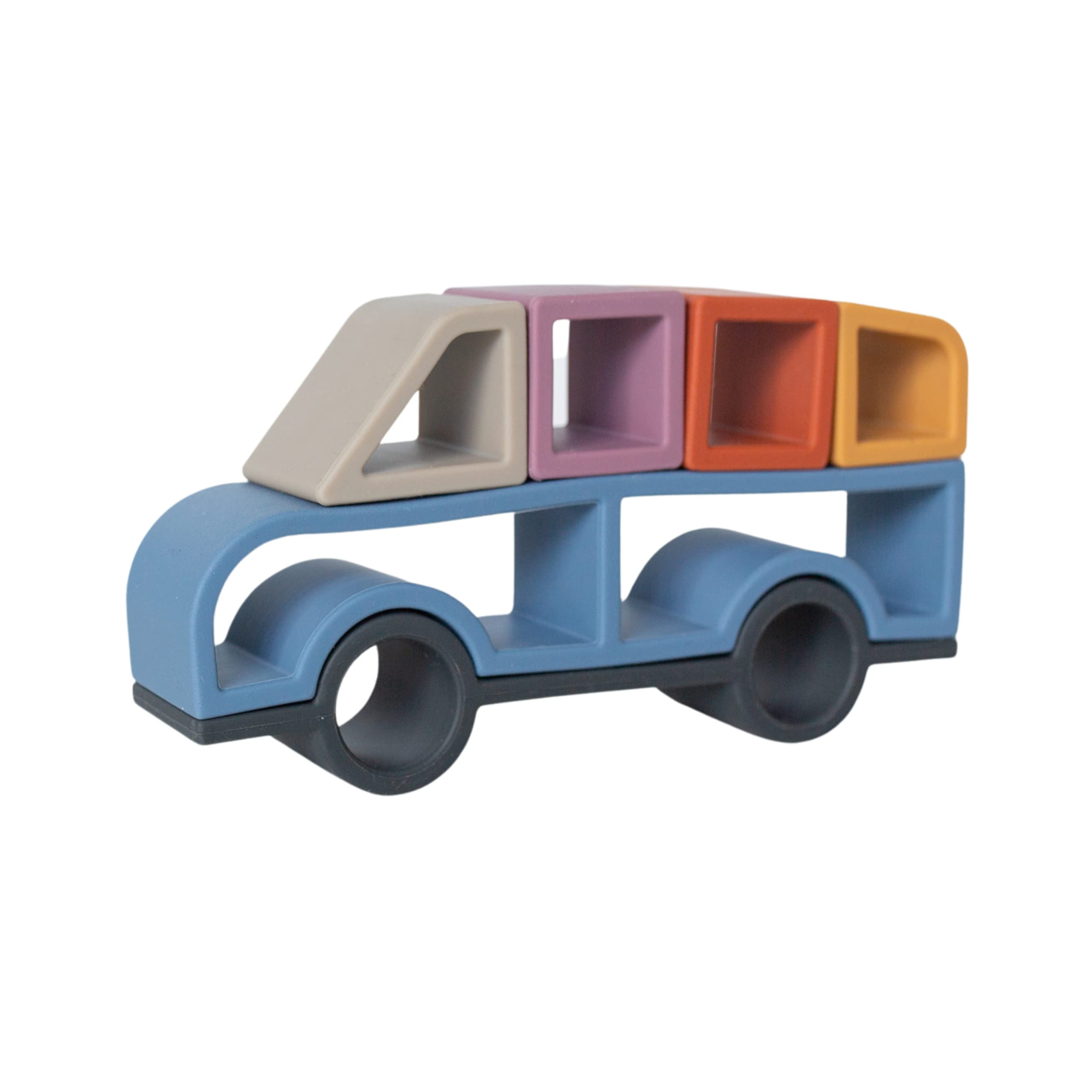 Mango Co. Silicone Toy Car Blocks Baby Teether Montessori Toys Stacking Car Building Block Set Learning Educational Sensory Toy Soft Stacking Blocks for Infant and Toddler(1 Pack, Sand)