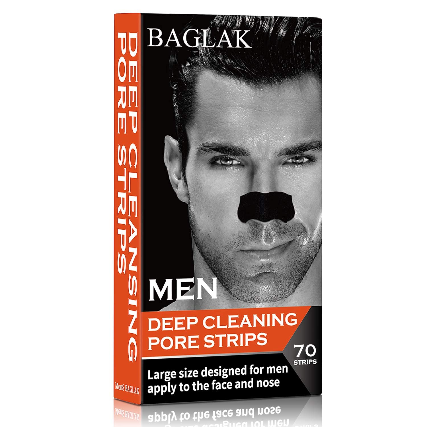 Men Blackhead Pore Strips - 70 Strips - Deep Cleansing - Face Nose Pores - Blackheads Removal - Large Size For Nose+Face