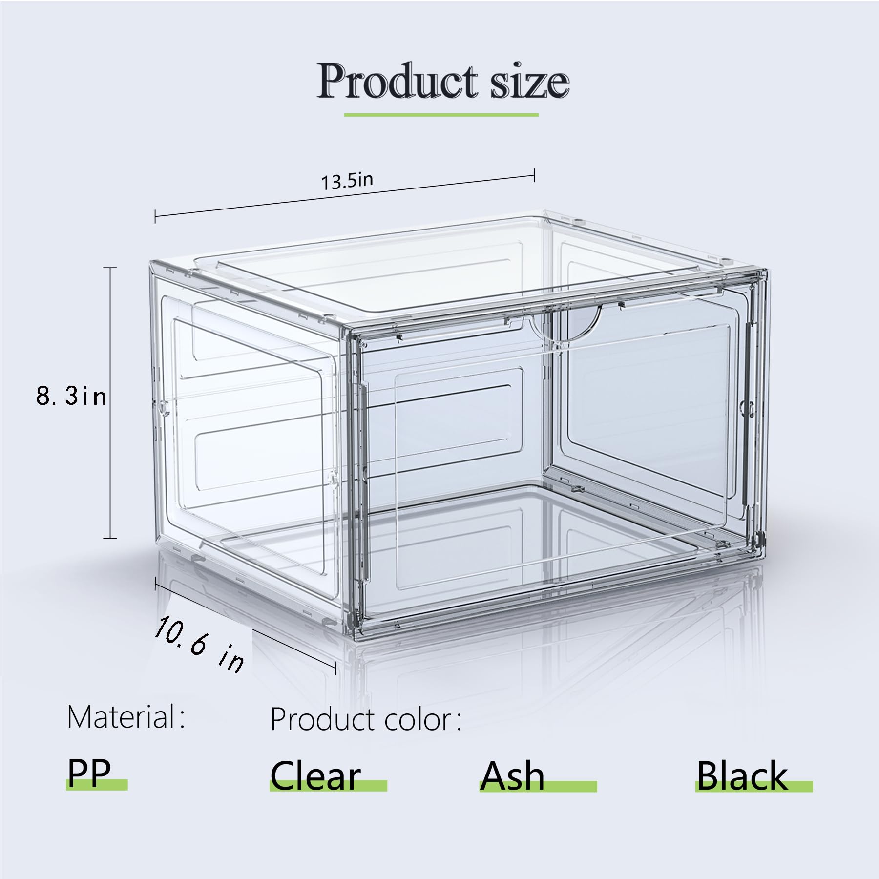 OMOPIN XL Shoe Storage Box,8 Pack Drop Side Shoe Boxes Clear Plastic Stackable,Sneaker Display Case with Magnetic Door Fit up to US 13(13.4”x 10.6”x 8.3”(8 Pack Clear)