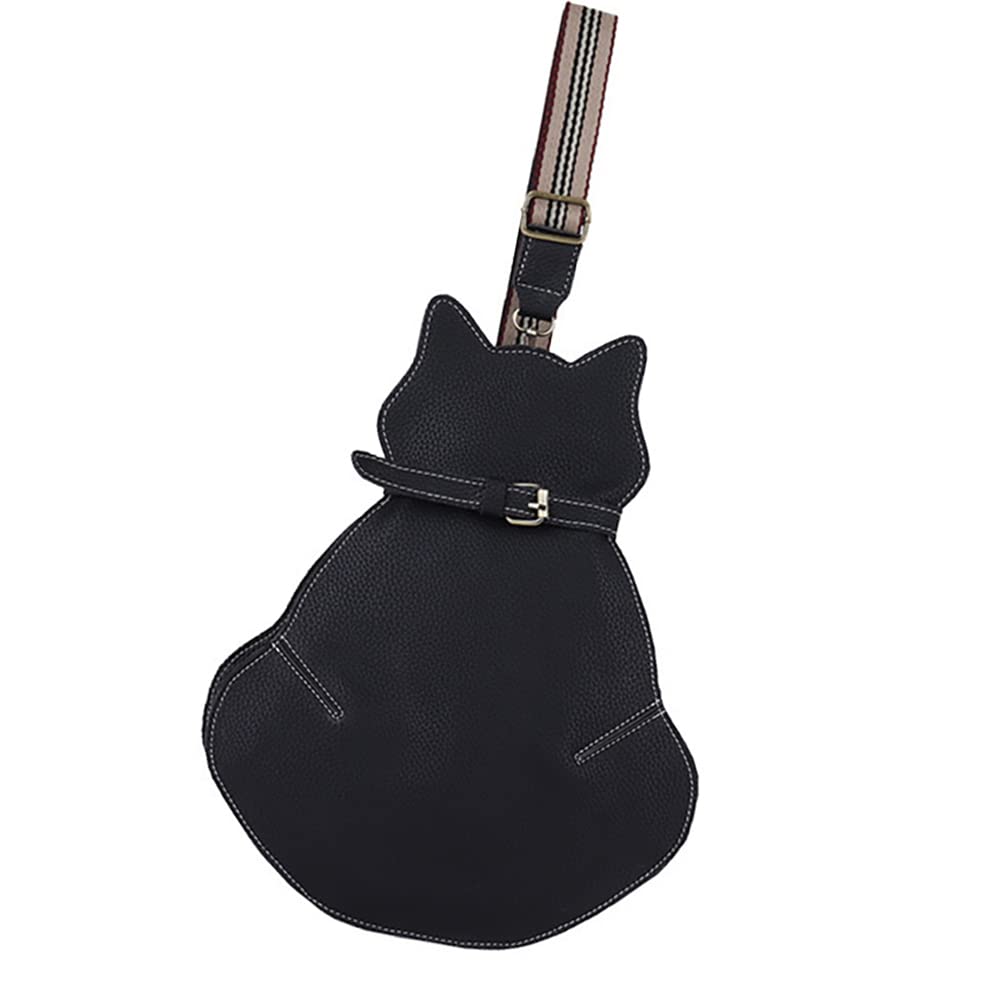 Leather Kitty Chest Bag for Women,Fashion Cat Menβs Sling Bag,Kawaii Crossbody Bag,Trendy Satchel Shoulder Bag,Cute Waist Bag (Black)