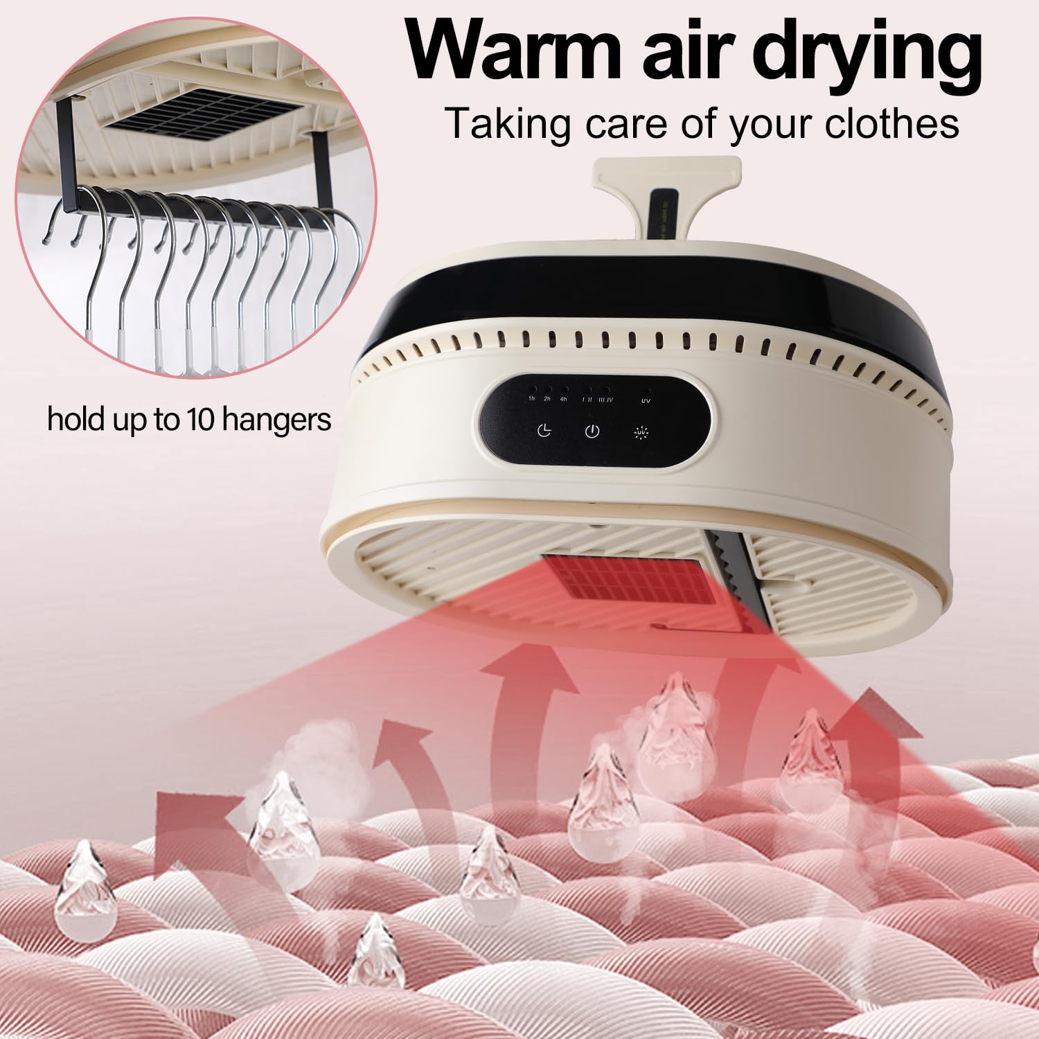 Portable Clothes Dryer, Portable Dryer For Apartment Home Travel RV Dorm, Compact Foldable Mini Dryer Machine For Clothes, Underwear, Baby Clothes, Timer Function, LED UV, Hanger, Light Strip, Beige