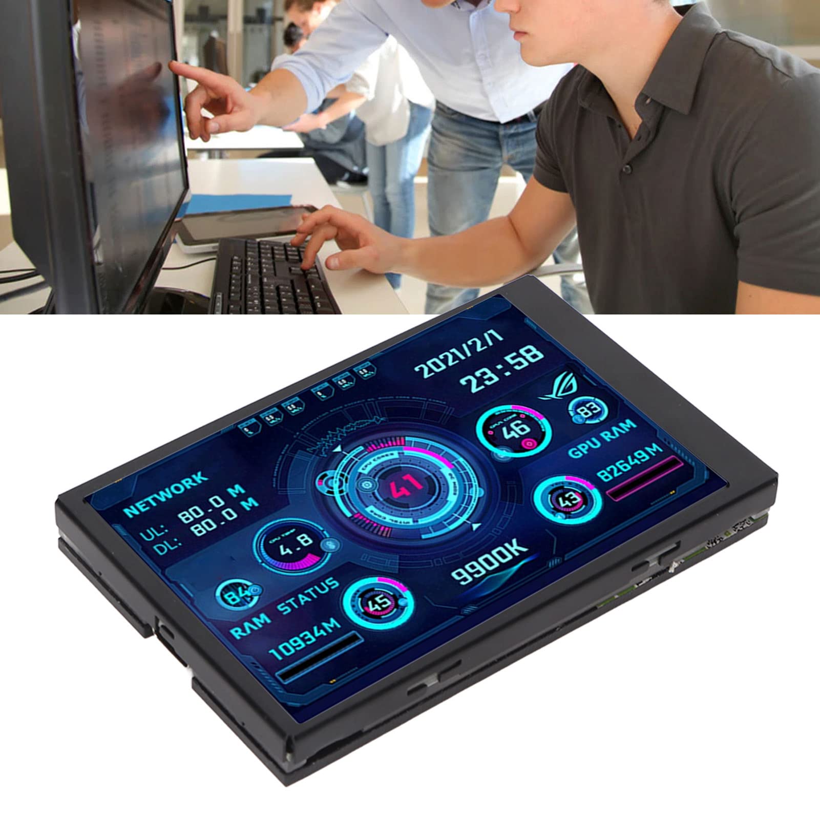 PC Temperature Display, 3.5in USB C IPS Display Computer Temp Monitor for Home (Black Set)