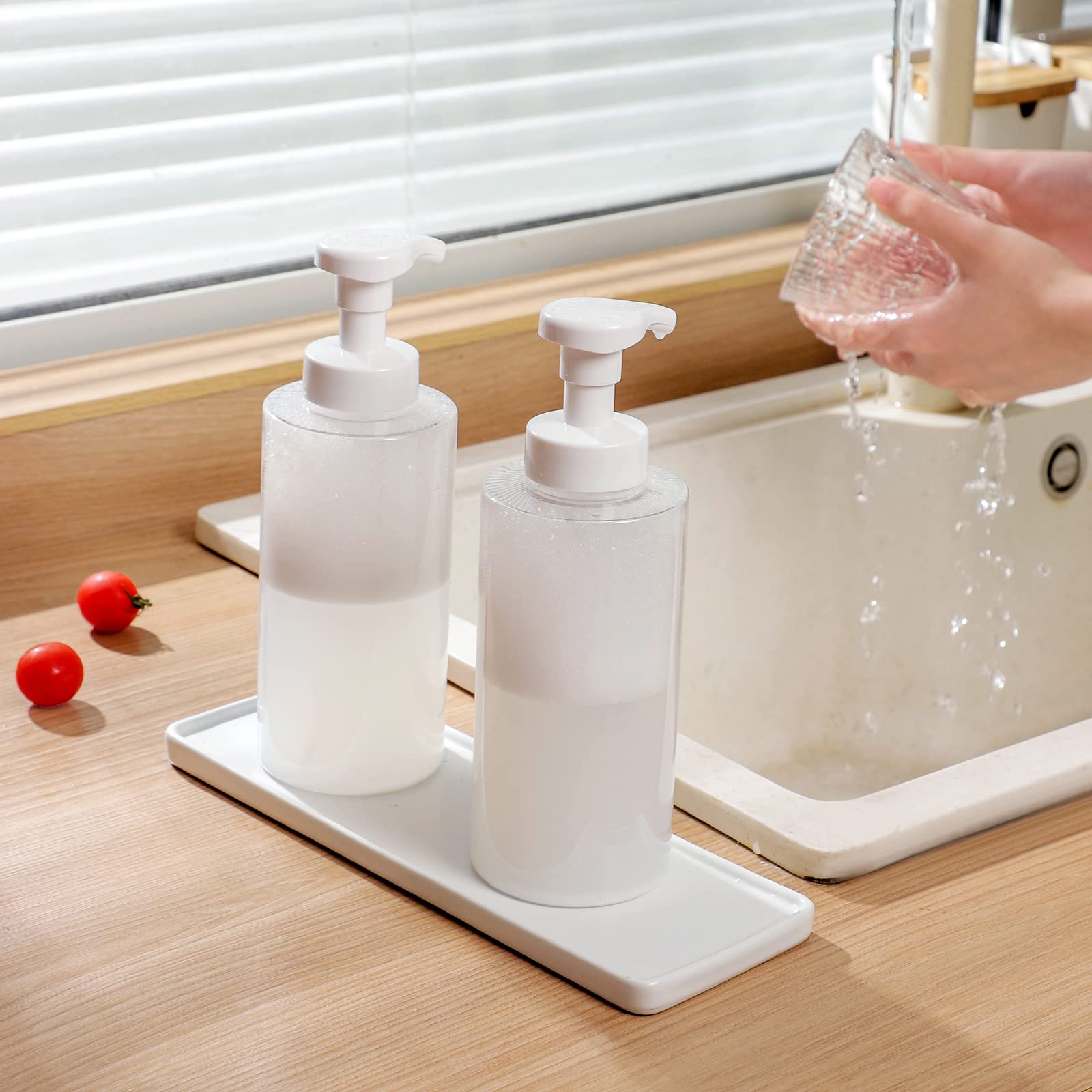 UUJOLY Foaming Soap Dispenser, 17 OZ Refillable Plastic Soap Pump Bottle for Liquid Soap, Shampoo, Body Wash, 2 Pcs, Clear