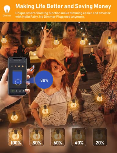 Outdoor String Lights with Dimmer - 50Ft Led Patio Lights App Control 3 Modes Waterproof Connectable Hanging Light with Timer Function 25 Plastic G40 Globe Bulb for Backyard Porch Balcony Party Decor