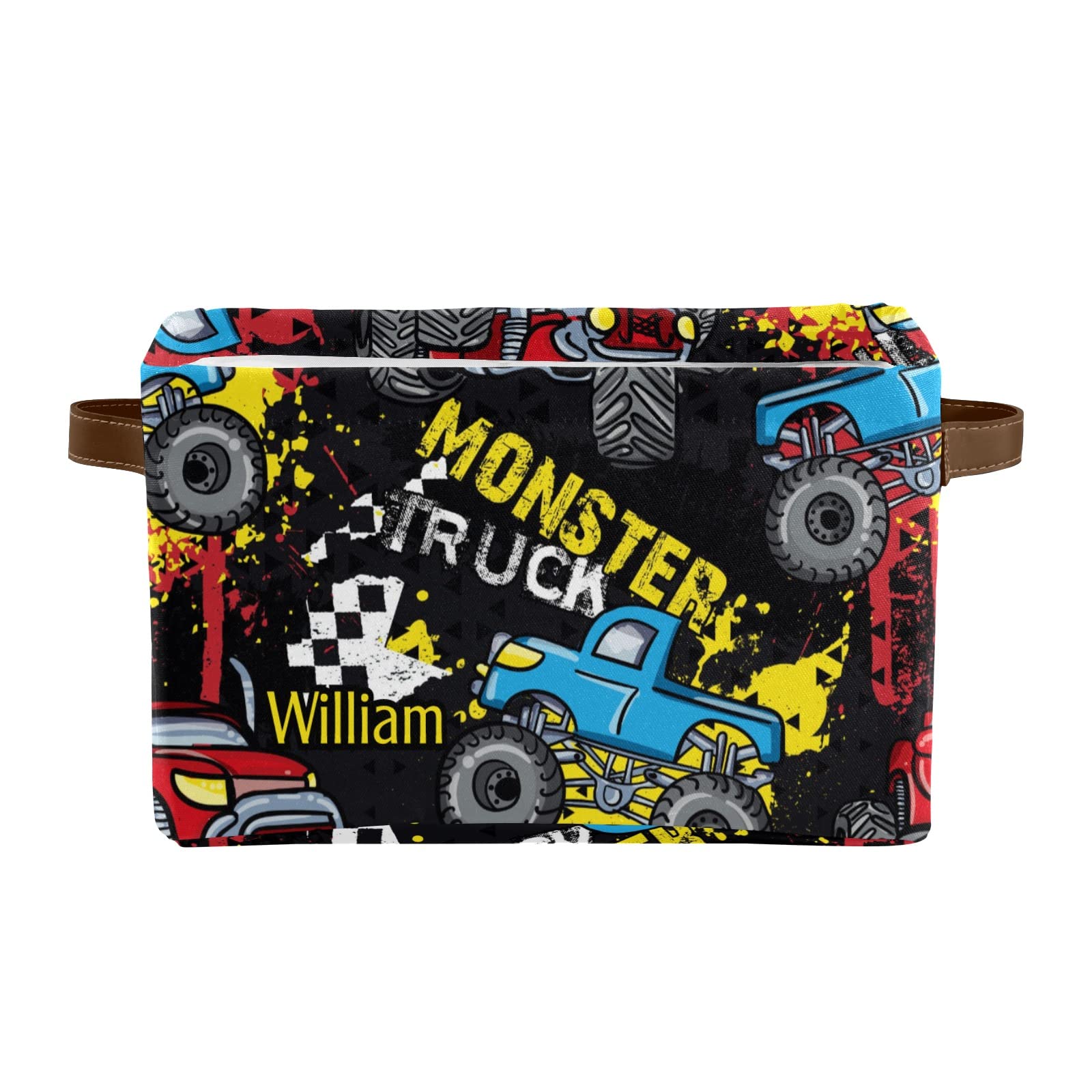 Monster Truck Personalized Storage Bins,Foldable Baskets Organizer with Handle for Nursery Pet Toy Clothes Box 1 Pack