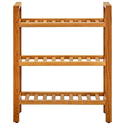 Solid Oak Wood Small Shoe Rack 3 Shelves Tiers Rustic Wooden Stackable Hall Shoes Stand Organizer Storage Hallway Entryway Durable Country Farmhouse Furniture