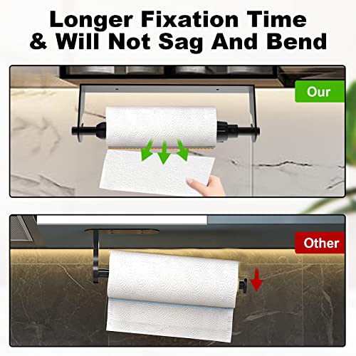 Paper Towel Holder Under Cabinet, MYLOLF Single Hand Operable Wall Mount Paper Towel Rack with Damping Effect, Self-Adhesive or Drilling Screw Paper Towel Roll Holder for Kitchen, Bathroom (Black)
