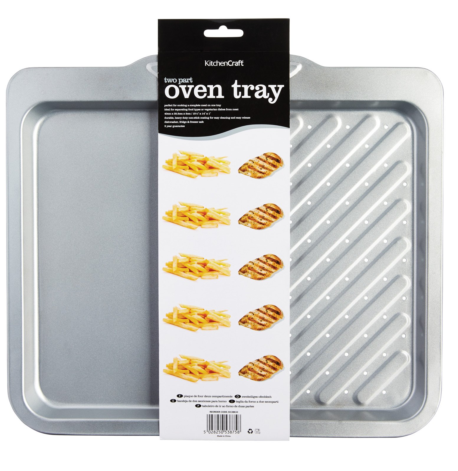 KitchenCraft Divided Baking Tray/Crisper with Non Stick Finish, 40 x 35.5 cm