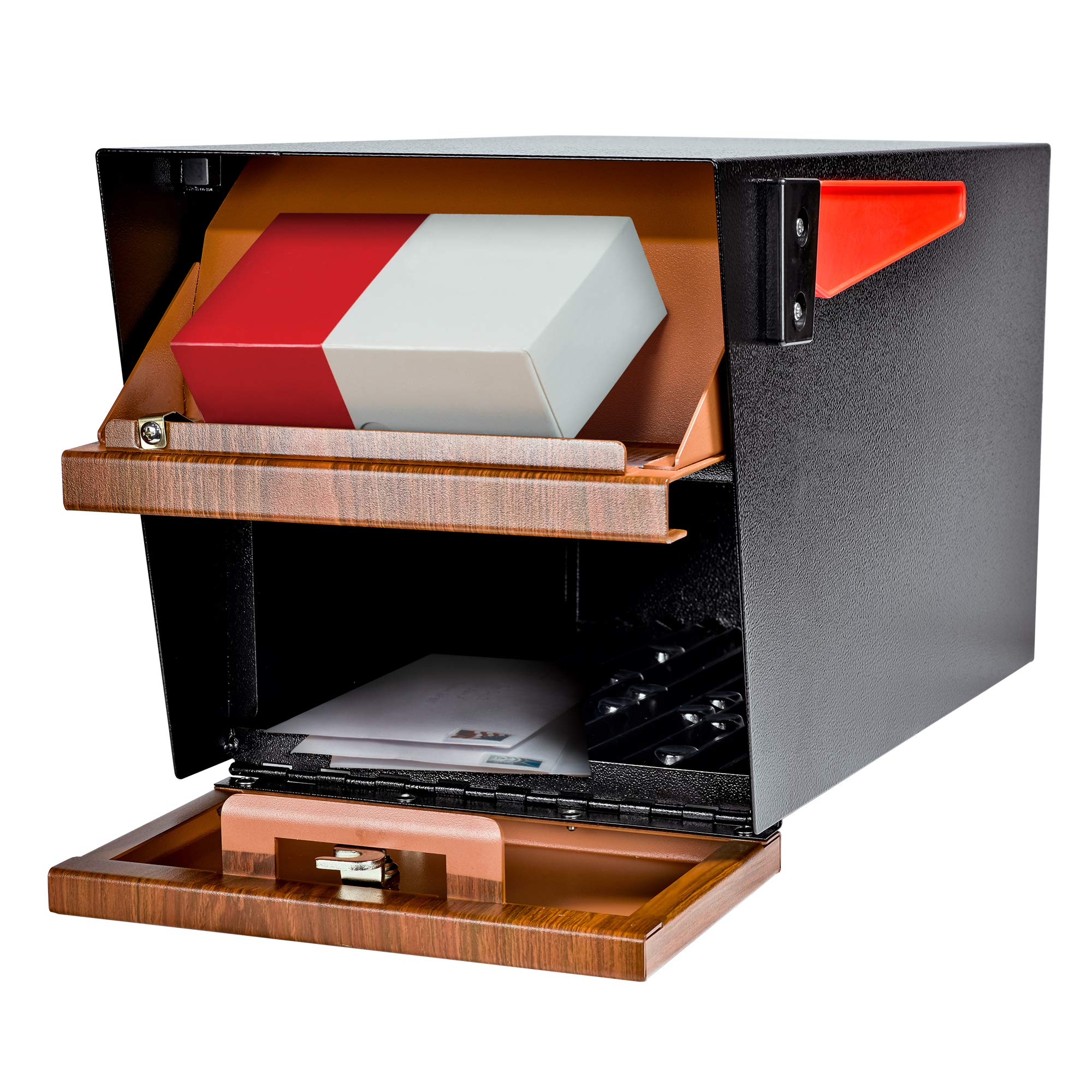 Mail Boss Curbside, Wood Grain 7510 Mail Manager Locking Security Mailbox , Black