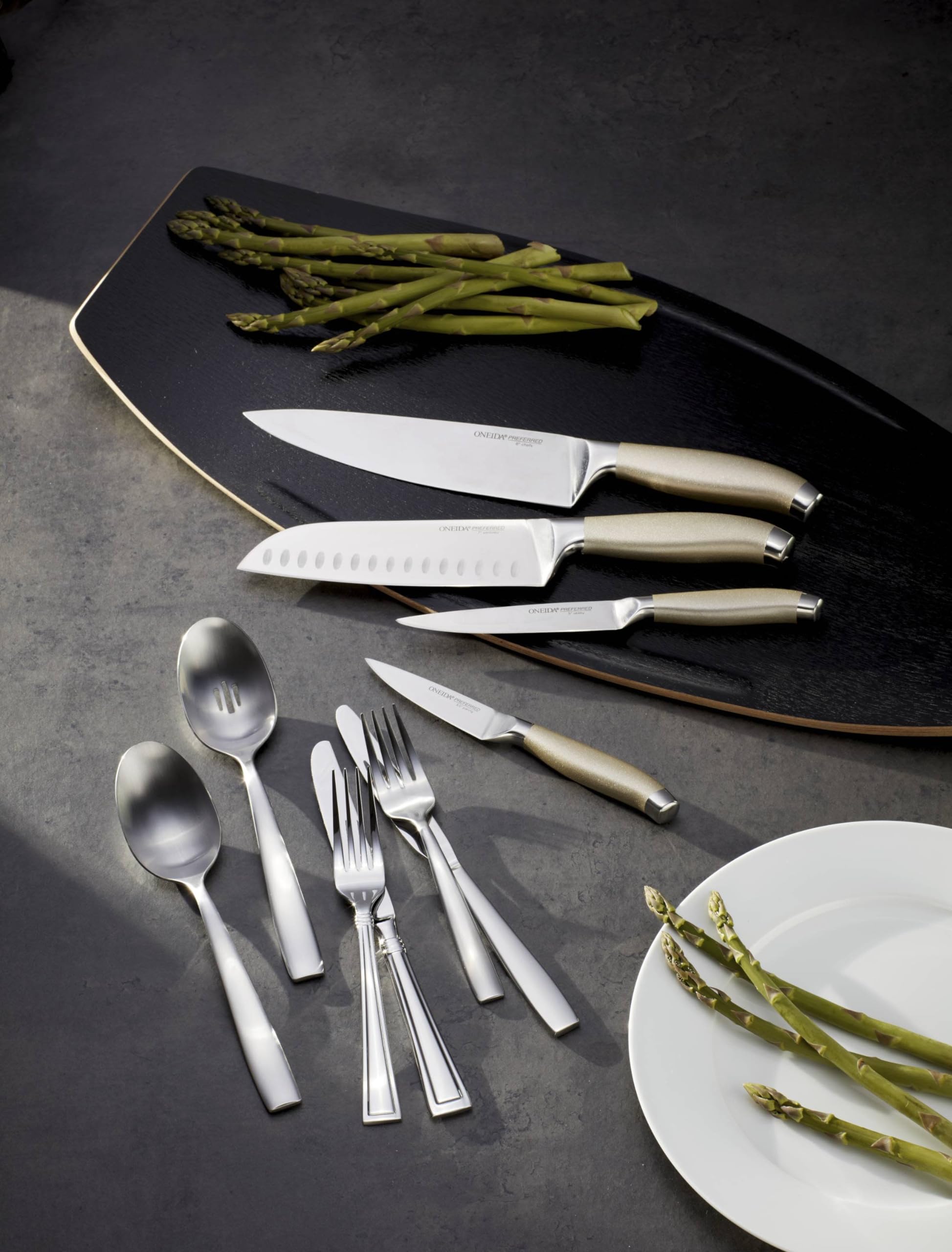 Oneida Everdine 45 Piece Everyday Flatware, Service for 8, 18/0 Stainless Steel, Silverware Set, Dishwasher Safe, Silver