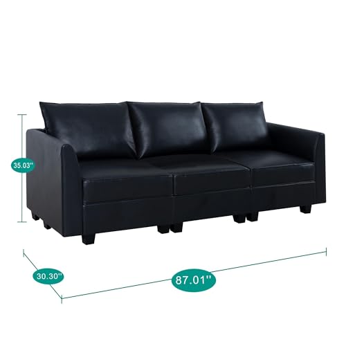 Naomi Home Elizabeth Modern Modular DIY Collection - Linen Armchair with Sturdy Wooden Frame (Sofa Set, Black/Air Leather)