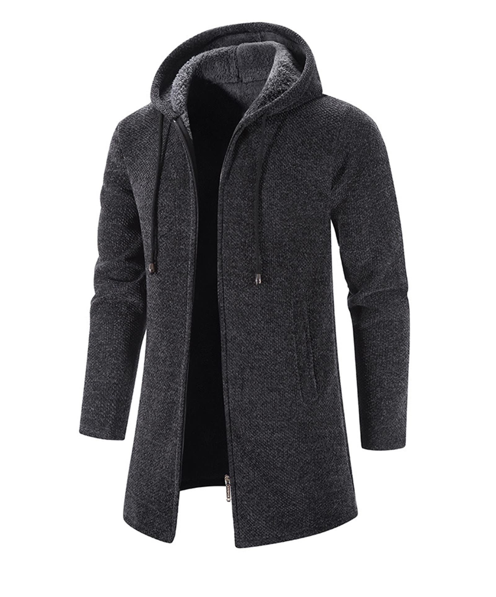Men Long Open Front Cardigan Sweater Full Zip Knitted Hoodie Jacket Longline Hooded Cardigans Sweaters with Pockets (Dark Grey,X-Large)