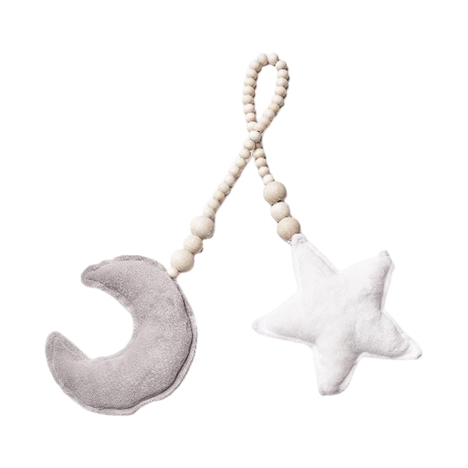 Meprotal Wooden Beads Moon and Star Wood Bead Hanging Decor for Crib Mobile Nursery Bedroom (Grey Moon & White Star)