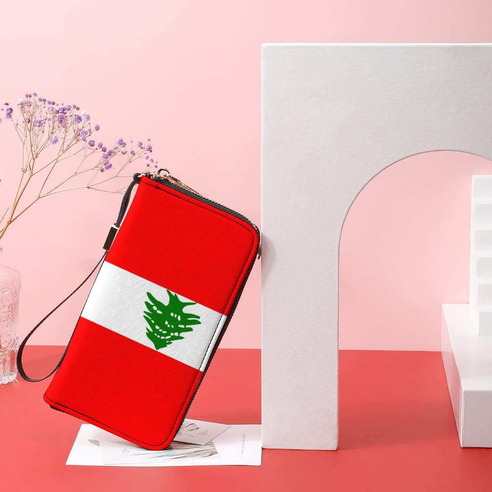 Lebanese Flag Wallet Vertical Clutch Wristlet Strap Long Purse with Pocket Handbag for Travel Work