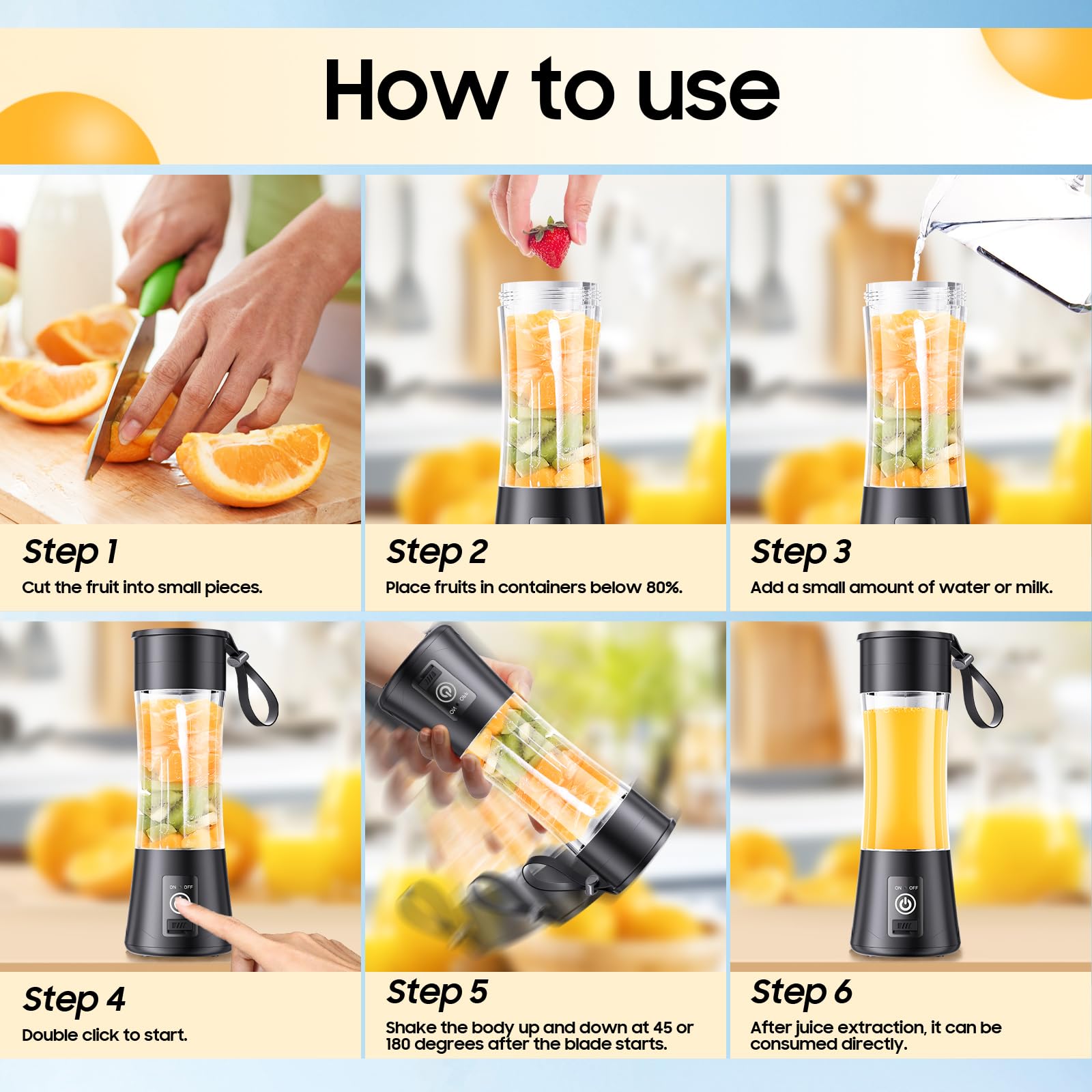 Portable Blender Personal Size Blender - Blender for Shakes and Smoothies, Mini Blender with 380Ml Travel Cup, Suit for Kitchen, Travel, Gym