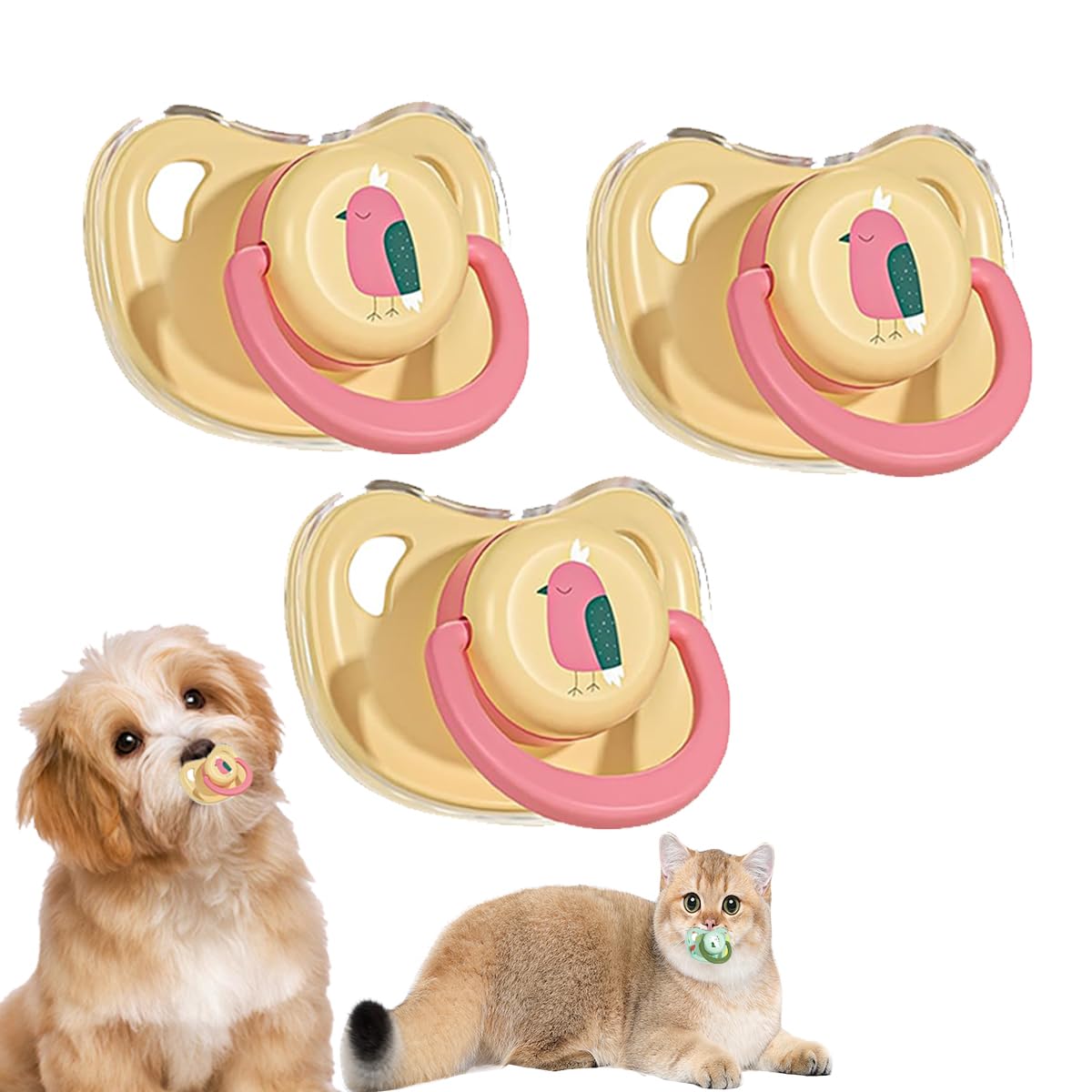 Pet Dog Silicone Pacifier,2024 3Pcs New Calming Dog Pacifier Chew Toy,Dog Binky for Small Dogs,Pet Chew Toy Animal Accessories Decoration,Puppy Pacifier for Small Dogs and Cats (Yellow*3,One Size)