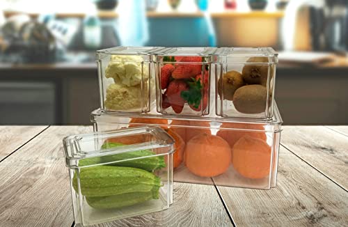 Plexel Refrigerator Organizer Bins, Fridge Organizer, Clear Plastic Food Storage Containers, Contenedores Para Organizar Cocina, Pantry Organization And Storage, with Removable Drain Tray. (3)