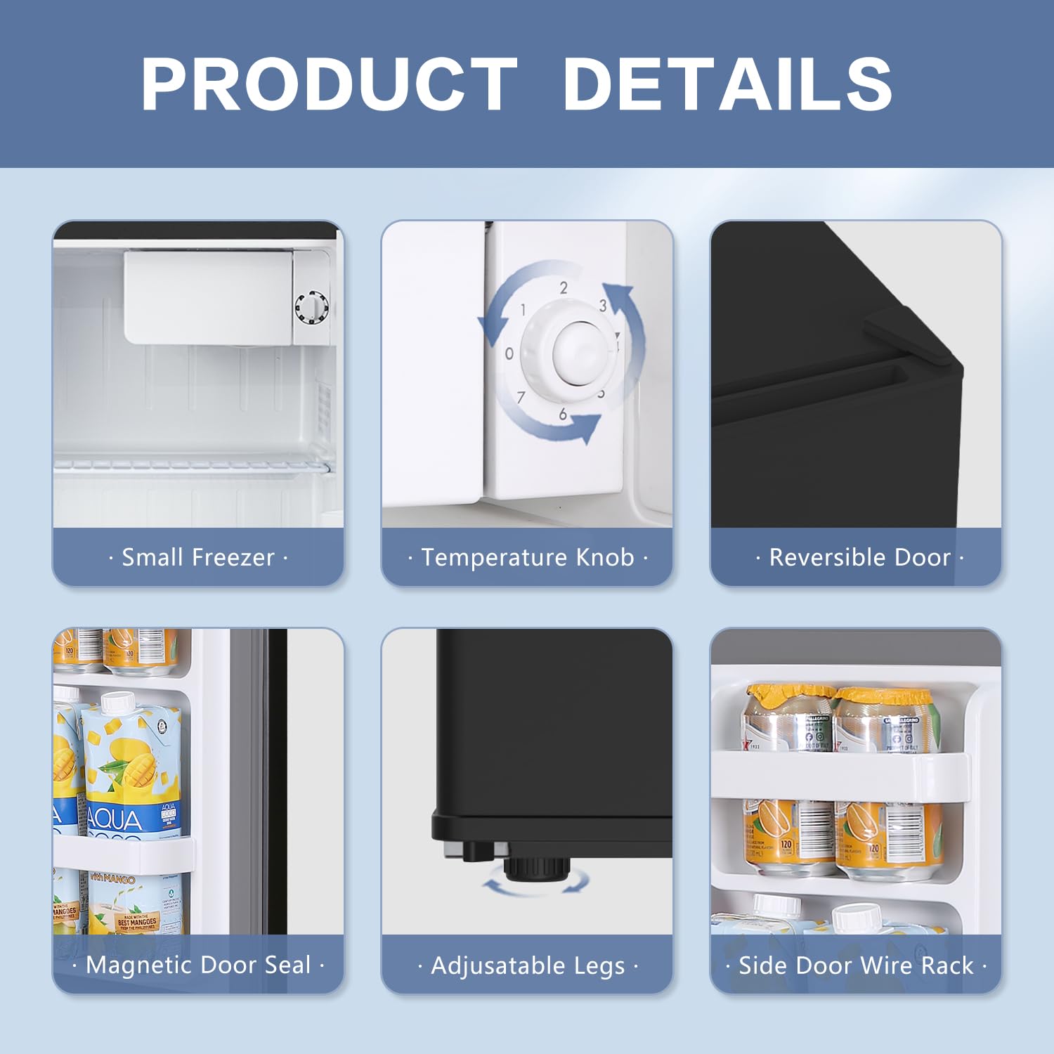 Nooody 1.6 Cu.ft Mini Fridge with Freezer, Adjustable Thermostat, Energy Saving, Low Noise, Single Door Compact Refrigerator for Dorm, Office, Bedroom (black)