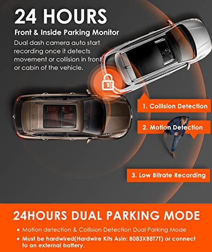 Vantrue N2S 4K Dash Cam with GPS, Front and Inside Dual 2.5K 1440P, IR Night Vision Uber Car Camera, 24/7 Recording Parking Mode, Motion Detection, 256GB Supported