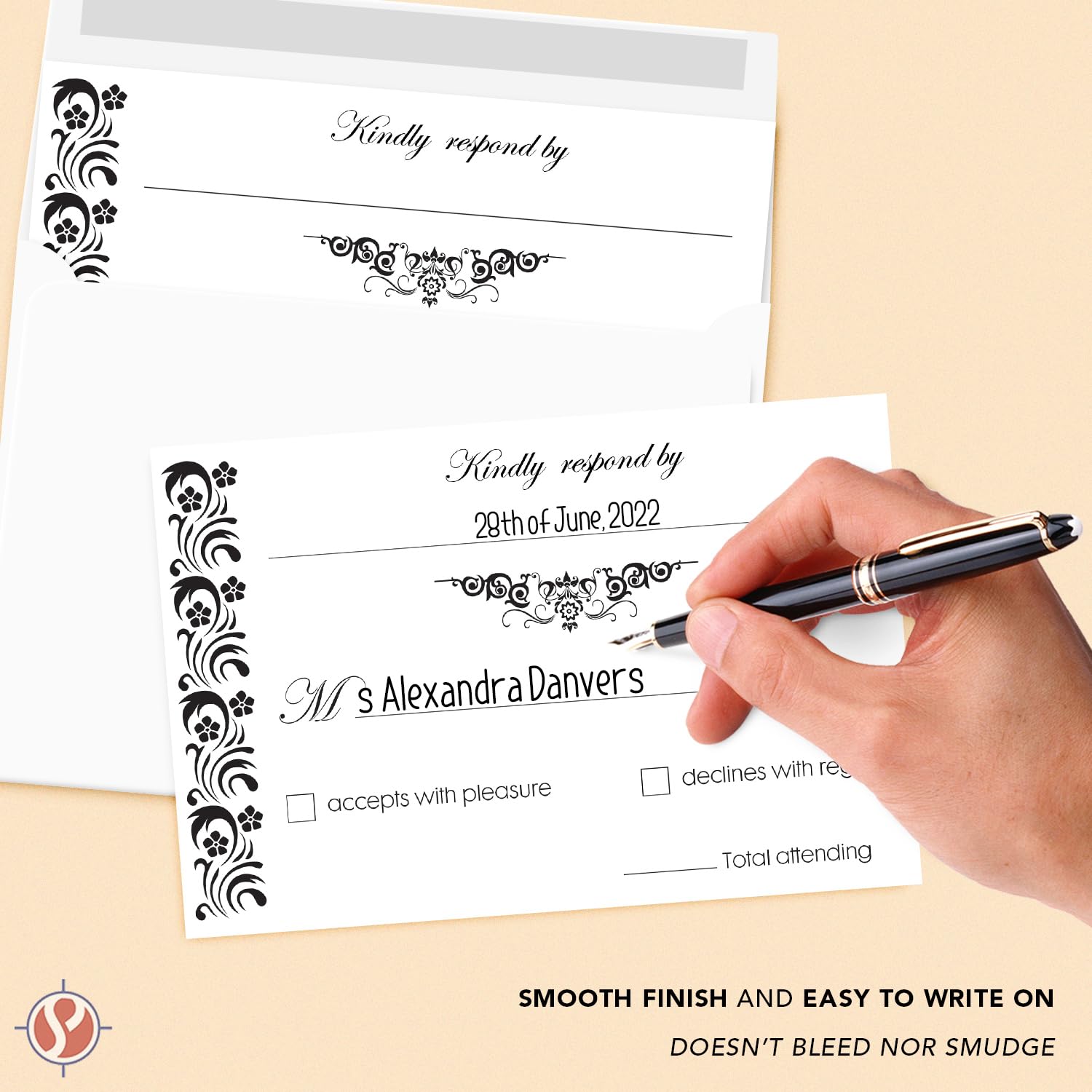 RSVP Wedding Return 4" x 6" Cards and Envelopes – Blank Reply Response Card for Weddings, Rehearsal Dinners, Baby and Bridal Showers, Birthdays, Engagements, Bachelorette Parties – 50 per Pack