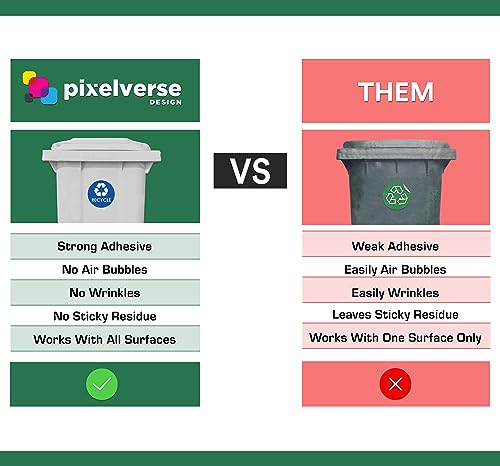 Recycle and Trash Can Compost Sticker - 4"x4" Adhesive Round Labels - 6 Pack Bundle Set - Indoor Home Kitchen & Office Disposal Bins (Pixelverse Design)