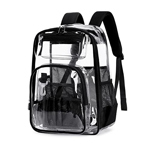 PIG PIG GIRL Clear Backpack Heavy Duty TPU,See Through School Backpack Stadium Approved,Quick Security Check See Through Backpack Transparent Bookbag, Black