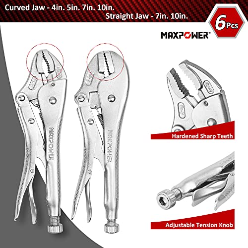 MAXPOWER 15-pieces Locking Pliers with C-clamps Set, Long Nose Pliers, Pinch Off Pliers, Sheet Metal Clamp, U Shaped Pliers with Tool Bag for Storage