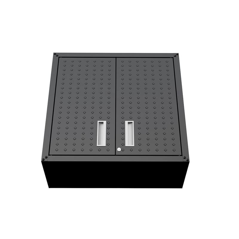 Pemberly Row Space Saving Metal 2 Piece Garage Storage Set with 2 Door Floating Cabinets in Charcoal Grey