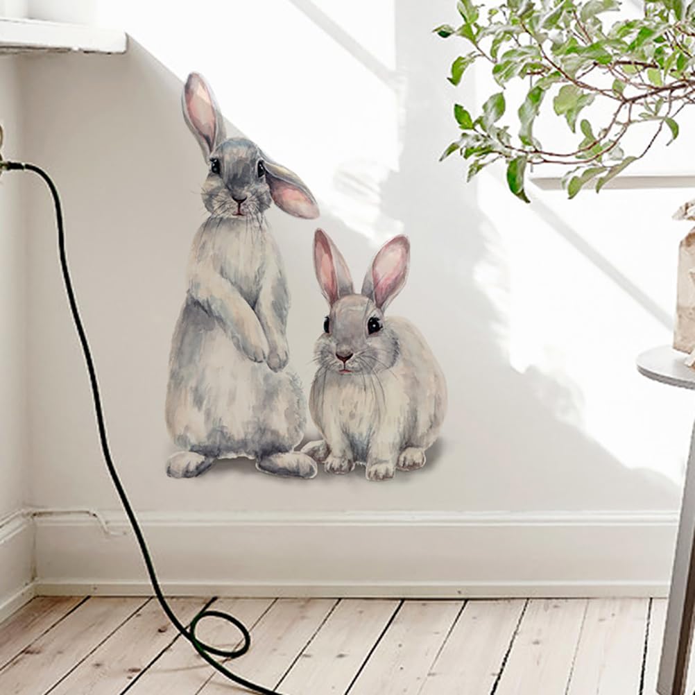 NOLITOY Easter Wall Decals Cute Bunnies Glass Stickers Removable Rabbit Wall Stickers for Bedroom Home Decal Art Easter Supplies