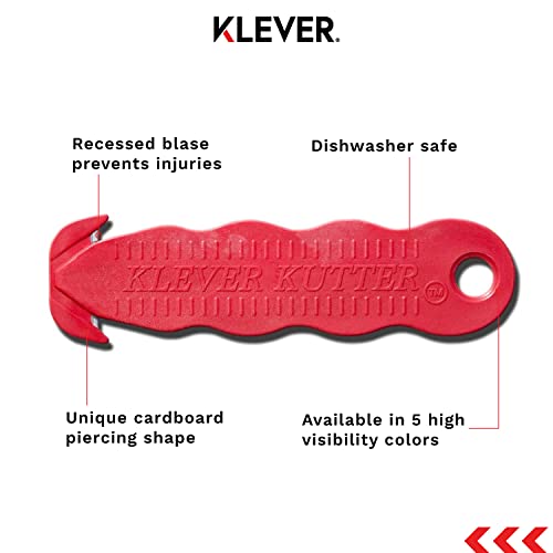 Klever Kutter, NSF Certified for Non-Splash Zone, Klever Innovations Stainless Steel Package Opener, Safety Cutter, Utility Knife, Red, 20/pk (KCJ-1RSS)