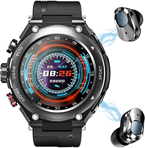 Smart Watch with Earbus,4 in 1 Watch with Earbuds Make Receive Calls,Combo Smart Watch&TWS Earbuds&MP3&BluetoothSpeakers for Android iOS,Men Women Smart Watch with Sleep Monitor Messages (Black)