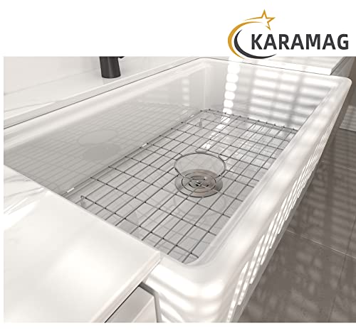 KARAMAG 33 Inch Workstation Farmhouse Kitchen Sink with Accessories, Reversible Apron-Front Single Bowl Kitchen Sink Ceramic White Farm Sinks Undermount For Kitchens