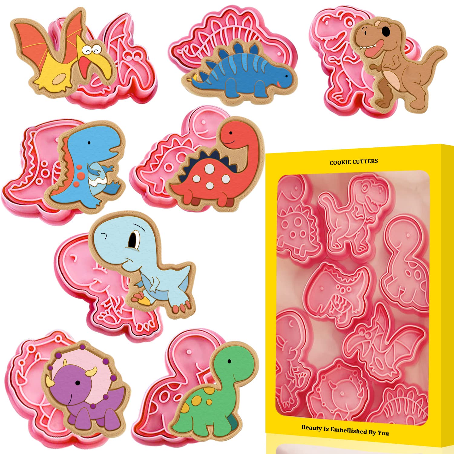 Leesgel Dinosaur Cookie Cutters for Kids Party Decorations, Dinosaur Birthday Party Supplies Favors Decor, Plastic Dino Cookie Cutter Mold for Biscuit Fondant Cake Baking