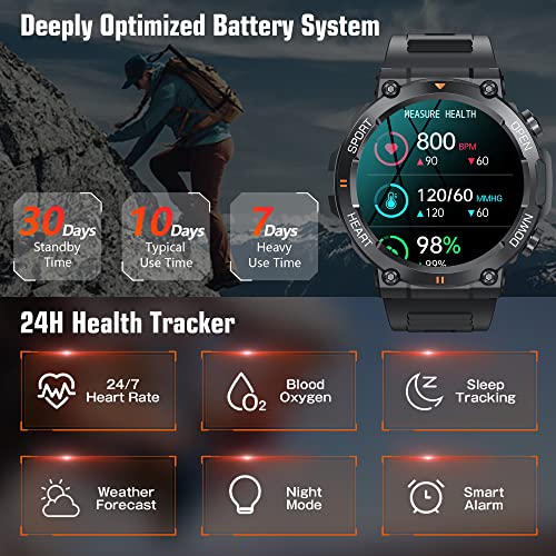 Smart Watches for Men,1.39โ Military Grade Waterproof Fitness watches with Bluetooth(Answer/Make Call) ,Smartwatch for Android and iPhone Compatible, with Heart Rate, blood pressure, body temperature