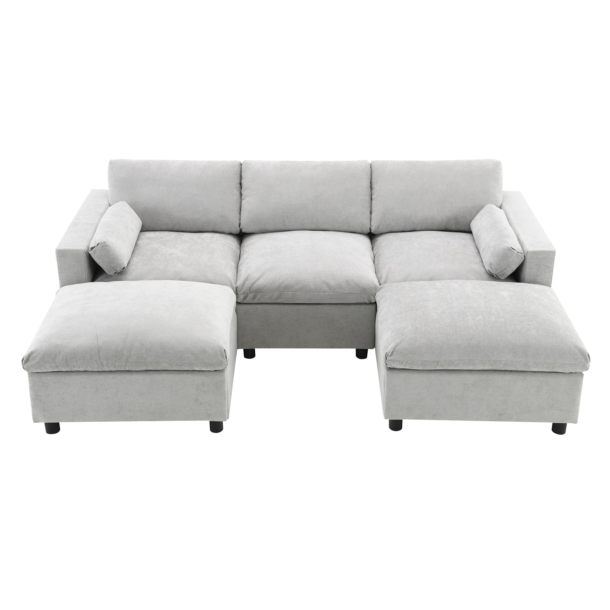 Merax 86.5" Sectional Sofa with Storage Pockets & Removable Ottomans, 5 Seat U Shaped Sleeper Cloud Couch Set, Convertible L-Shaped Chenille Upholstered SofaBed for Living Room and Apartment, Grey