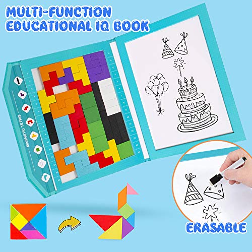 VATOS Puzzle Brain Teasers Magnetic Tangram Jigsaw Toys Magnet Drawing Board Intelligence Colorful 3D Russian Blocks Game STEM Educational Gift for Kids Boys Girl Age 3 4 5 6+ Year Old (47 Pcs)