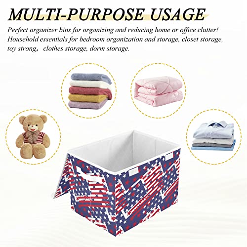 Patriotic Storage Bins for Closet, Collapsible Storage Baskets with Lids and Handles for Shelves Closet Home Decor