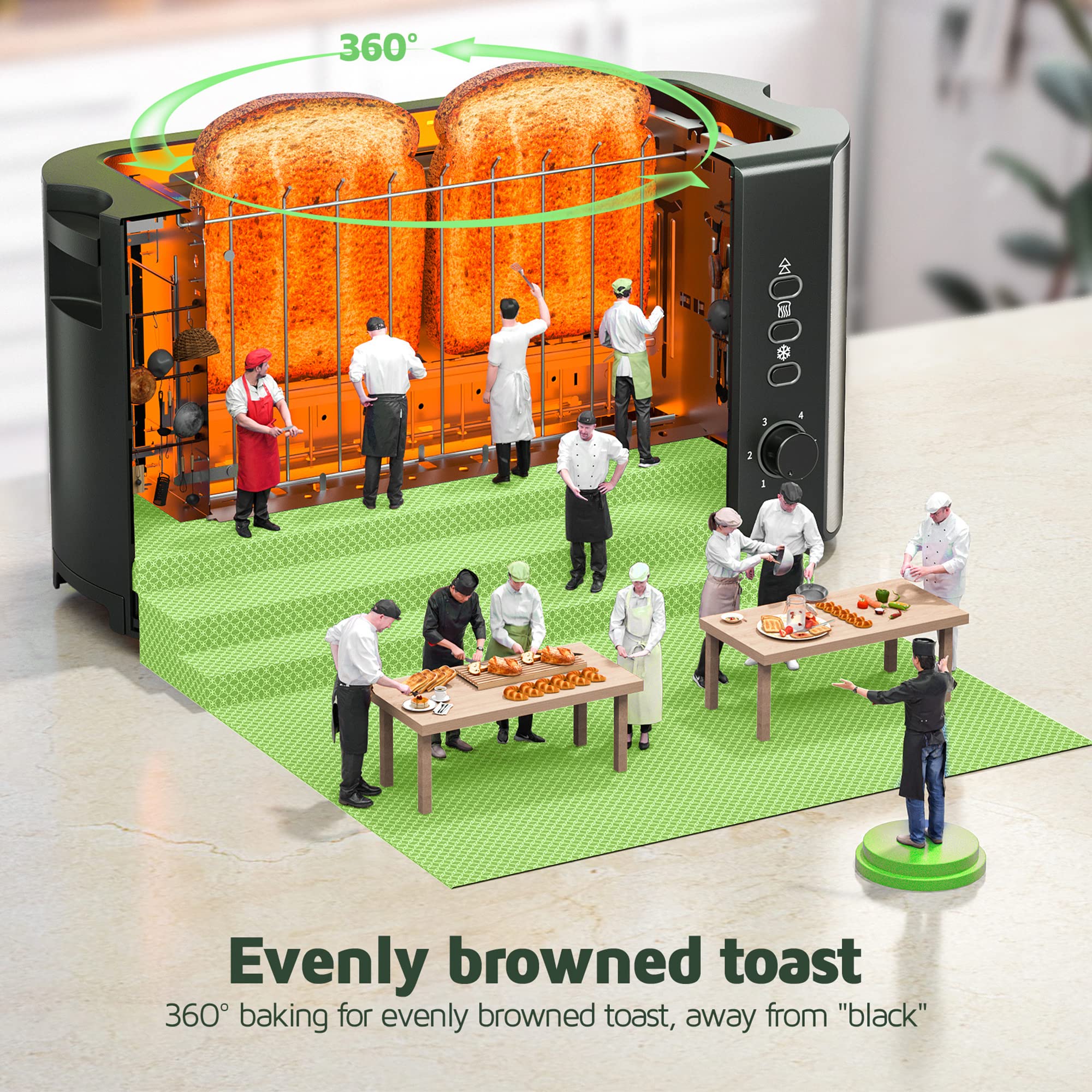 LyriFine Toaster 4 Slice, Long Slot 2 Slice Toaster for Artisan Sourdough Breads, Stainless Steel Toaster with Warming Rack, Extra Wide Slots for Bagels Waffles (Silver), Extra Large 10''x1.5''